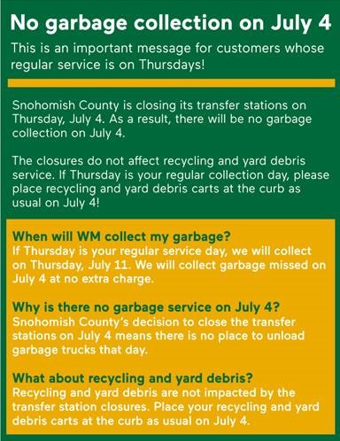 North Snohomish County – Service Alerts – Waste Management Northwest
